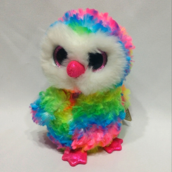 Ty | Toys | Ty Beanie Boo Owen The Owl Neon Rainbow Tiedye Excellent ...